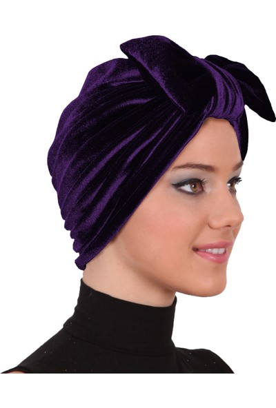 Fidan Bone Kadife Fiyonklu Astarlı Hazır Bone