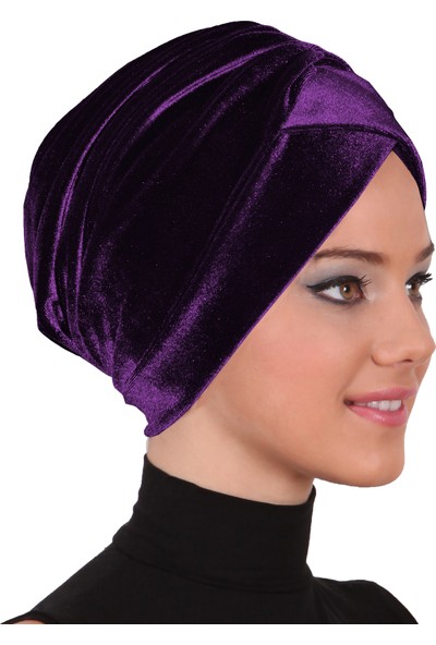 Fidan Bone Kadife Kardelen Astarlı Hazır Türban Tesettür Bone