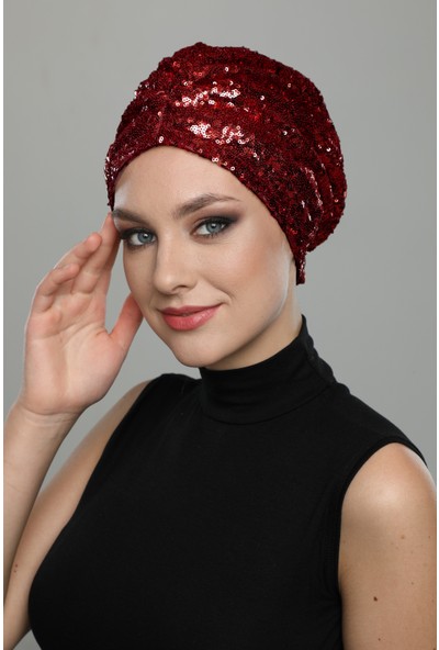 Fidan Bone Payetli Astarlı Hazır Türban Tesettür Bone