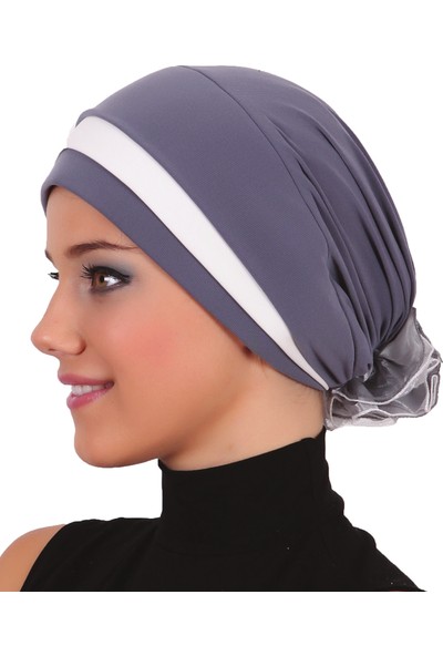 Fidan Bone Katlı Arkası Organze Güllü Hazır Türban Tesettür Bone