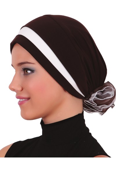 Fidan Bone Katlı Arkası Organze Güllü Hazır Türban Tesettür Bone