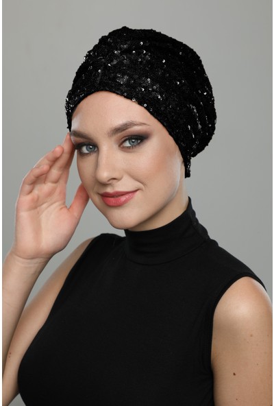 Fidan Bone Payetli Astarlı Hazır Türban Tesettür Bone