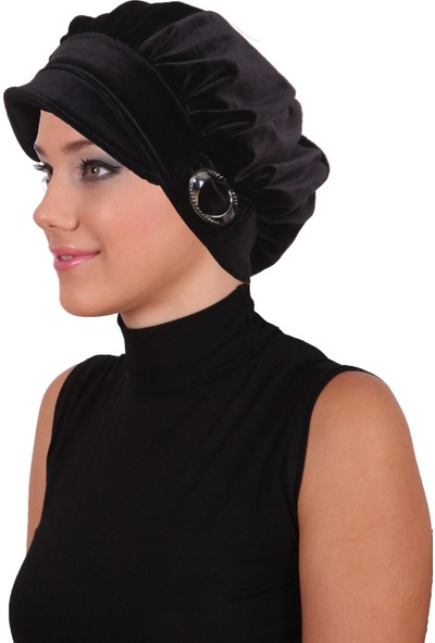 Fidan Bone Kadife Şapka Toka Detaylı Hazır Bone