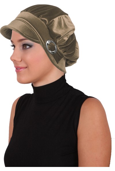 Fidan Bone Kadife Şapka Toka Detaylı Hazır Türban Tesettür Bone