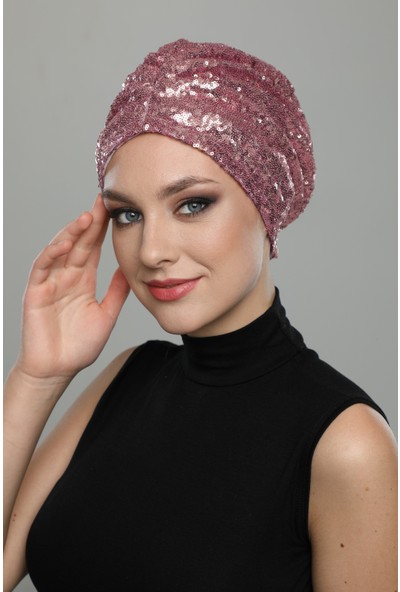 Fidan Bone Payetli Astarlı Hazır Türban Tesettür Bone