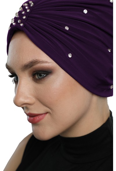 Fidan Bone Swarovskili Astarlı El İşi Swarovski İşlemeli Hazır Türban Tesettür Bone