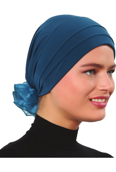 Fidan Bone Katlı Arkası Organze Güllü Hazır Bone