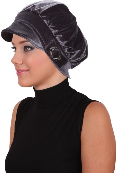 Fidan Bone Kadife Şapka Toka Detaylı Hazır Bone