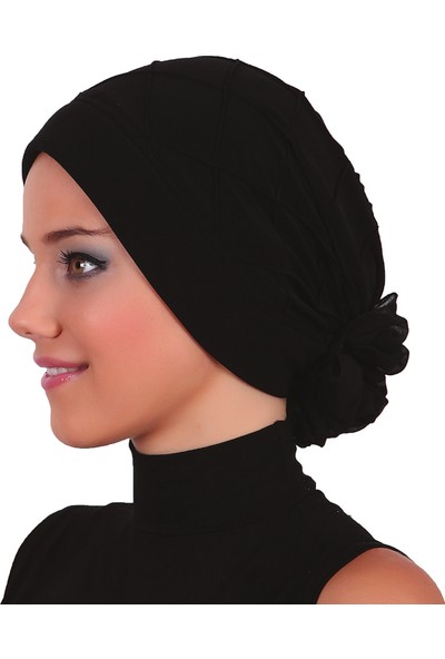 Fidan Bone Lüks Nervürlü Arkası Şifon Aksesuarı Hazır Türban Tesettür Bone