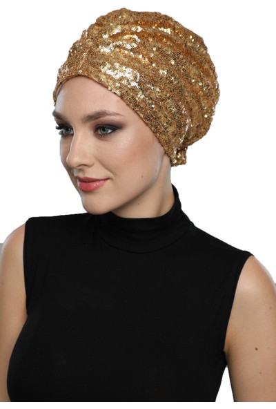 Fidan Bone Payetli Astarlı Hazır Türban Tesettür Bone