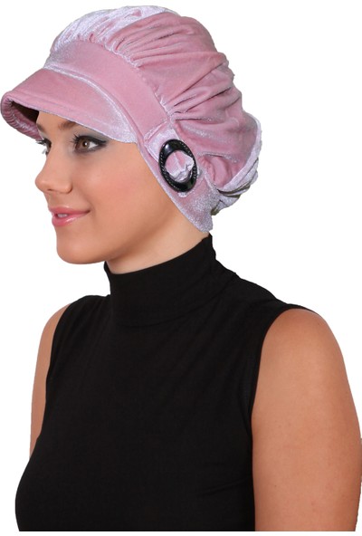 Fidan Bone Kadife Şapka Toka Detaylı Hazır Türban Tesettür Bone