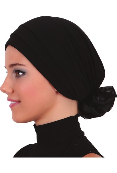 Fidan Bone Katlı Arkası Organze Güllü Hazır Türban Tesettür Bone