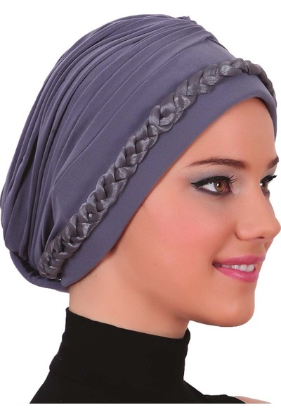 Fidan Bone Burgulu Bantlı Organze Saç Örgülü Aksesuarlı Bone Tesettür Kadın