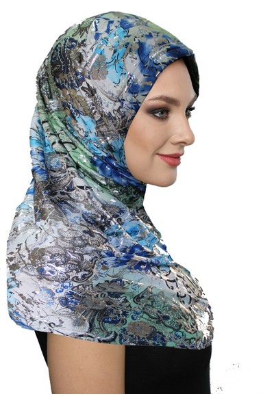 Fidan Bone Desenli Takmatik Hazır Türban Tesettür Bone Namaz Örtüsü