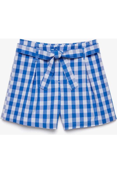 United Colors Of Benetton Kız Çocuk Beli Kemerli Ekose Şort