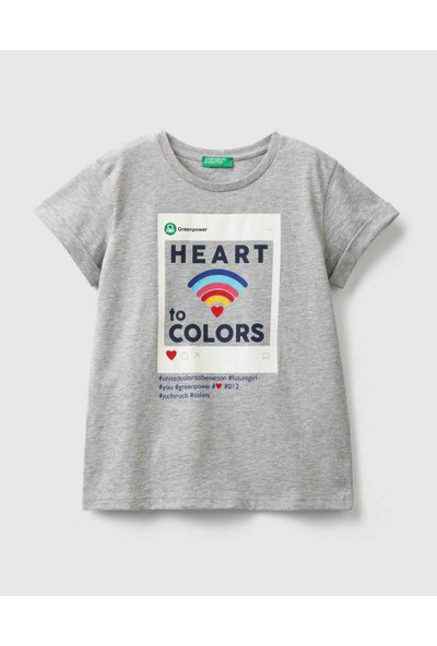 United Colors Of Benetton Kız Çocuk Benetton Logolu Yazılı Tshirt
