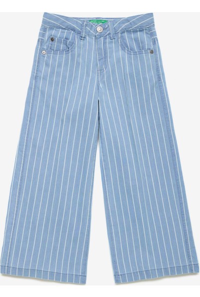 United Colors Of Benetton Kız Çocuk Beyaz Çizgili Şambre Jean Pantolon
