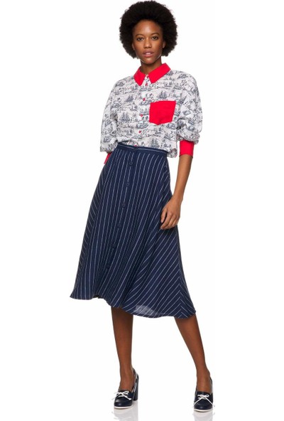 United Colors Of Benetton Çizgili Keten Çan Etek