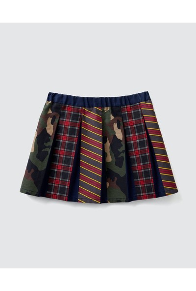 United Colors Of Benetton Kız Çocuk Ekose & Kamuflaj Desenli Çan Etek