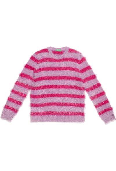 United Colors Of Benetton Kız Çocuk Kalın Şeritli Tüylü Kazak