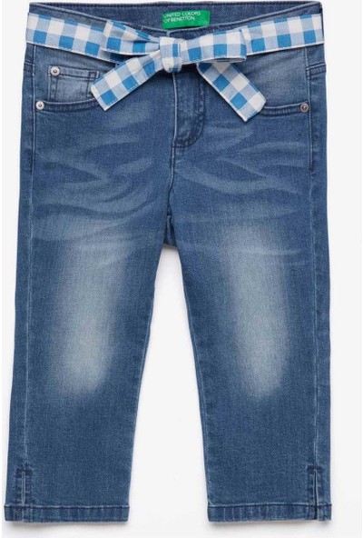 United Colors Of Benetton Kız Çocuk Pötikare Kemerli 3/4 Jean Pantolon