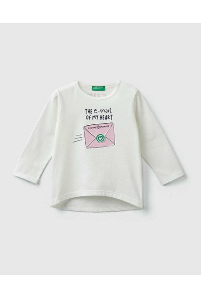 United Colors Of Benetton Kız Çocuk Zarf Baskılı Tshirt