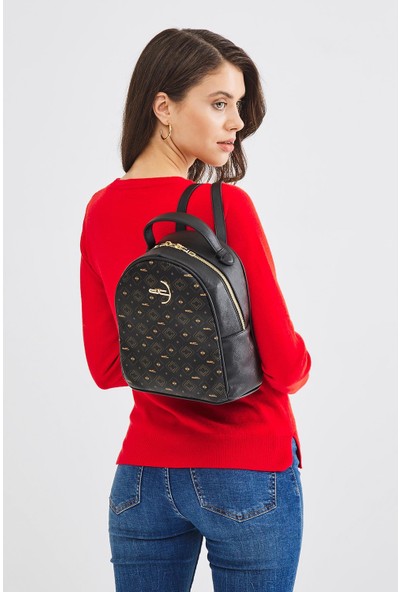 Deri Company Kadın Basic Sırt Çantası Monogram Desenli Logolu Siyah Taba (NS04ST) 214006 Deri Company Kadın Basic Sırt Çantası Monogram Desenli Logolu Siyah Taba (NS04ST) 214006