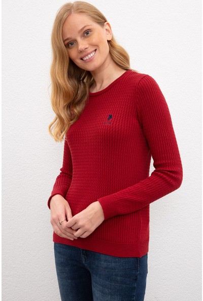 U.S. Polo Assn. Kadın Kırmızı Triko Kazak Basic 50224703-VR030 U.S. Polo Assn. Kadın Kırmızı Triko Kazak Basic 50224703-VR030