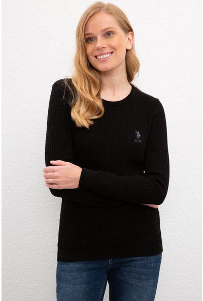 U.S. Polo Assn. Kadın Siyah Triko Kazak Basic 50224703-VR046