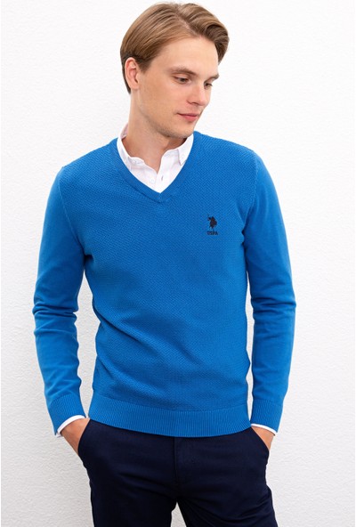 U.S. Polo Assn. Erkek Mavi Triko Kazak Basic 50224890-VR077 U.S. Polo Assn. Erkek Mavi Triko Kazak Basic 50224890-VR077
