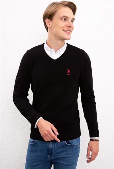U.S. Polo Assn. Erkek Siyah Triko Kazak Basic 50224890-VR046 U.S. Polo Assn. Erkek Siyah Triko Kazak Basic 50224890-VR046