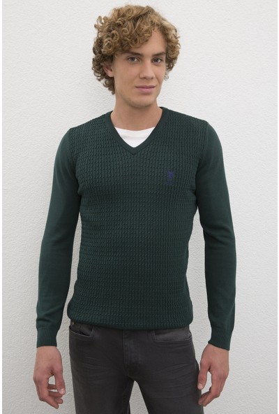 U.S. Polo Assn. Erkek Yeşil Triko Kazak Basic 50224991-VR079 U.S. Polo Assn. Erkek Yeşil Triko Kazak Basic 50224991-VR079