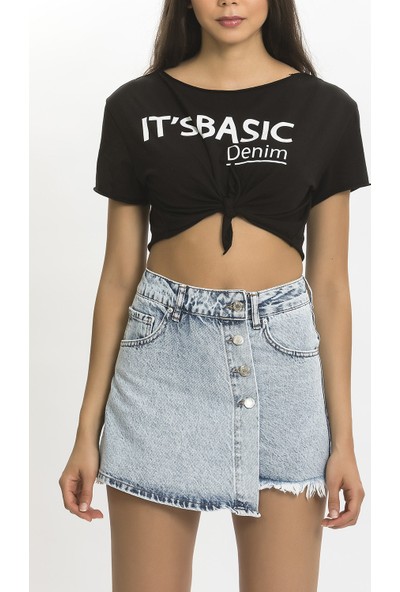 Its Basic Kadin Önü Düğmeli Snow Kot Rengi Jean Şort Etek Its Basic Kadin Önü Düğmeli Snow Kot Rengi Jean Şort Etek