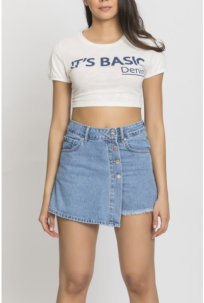 Its Basic Önden Düğmeli Kot Rengi Yüksek Bel Şort Its Basic Önden Düğmeli Kot Rengi Yüksek Bel Şort