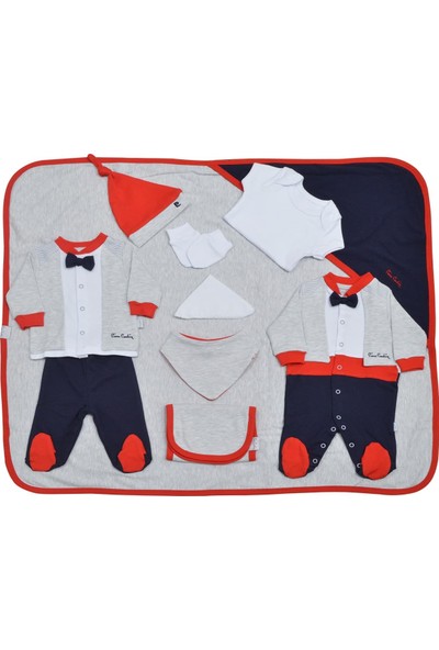Pierre Cardin Bebek Giyim 10'Lu Hastane Çıkış Seti Papyonlu Gri-Lacivert