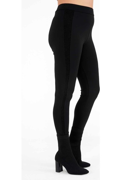 Siyezen Büyük Beden Siyah Yanı Parlak Detaylı Tayt 46