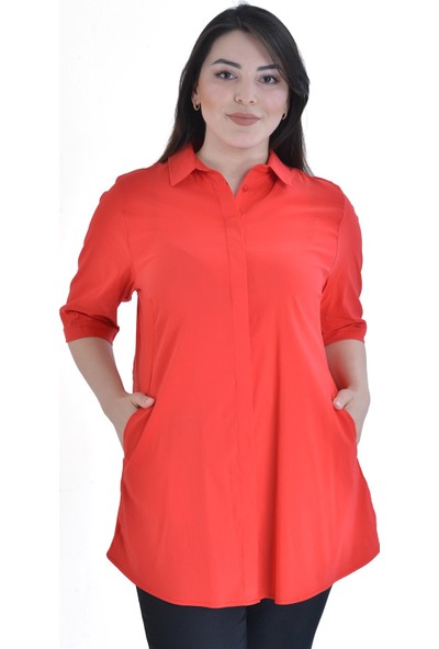 Moda Minerva Kırmızı Cepli Büyük Beden Gömlek 1K5412BD 48 Moda Minerva Kırmızı Cepli Büyük Beden Gömlek 1K5412BD 48