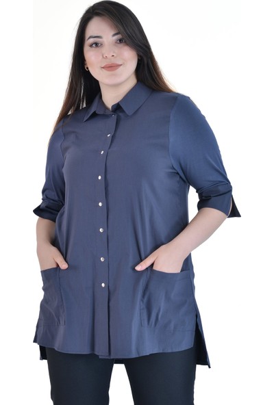 Moda Minerva Gri Cepli Büyük Beden Gömlek 1K5411BD 46 Moda Minerva Gri Cepli Büyük Beden Gömlek 1K5411BD 46