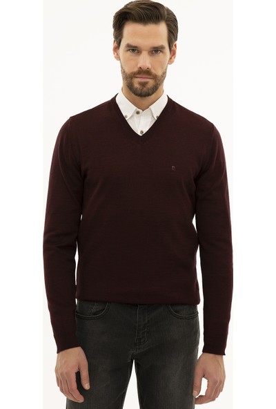 Pierre Cardin Erkek Bordo Slim Fit V Yaka Basic Triko Kazak 50227092-VR014 Pierre Cardin Erkek Bordo Slim Fit V Yaka Basic Triko Kazak 50227092-VR014