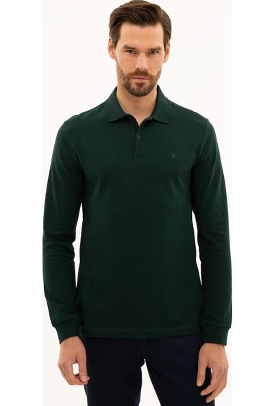Pierre Cardin Erkek Koyu Yeşil Slim Fit Polo Yaka Sweatshirt 50233280-VR079 Pierre Cardin Erkek Koyu Yeşil Slim Fit Polo Yaka Sweatshirt 50233280-VR079