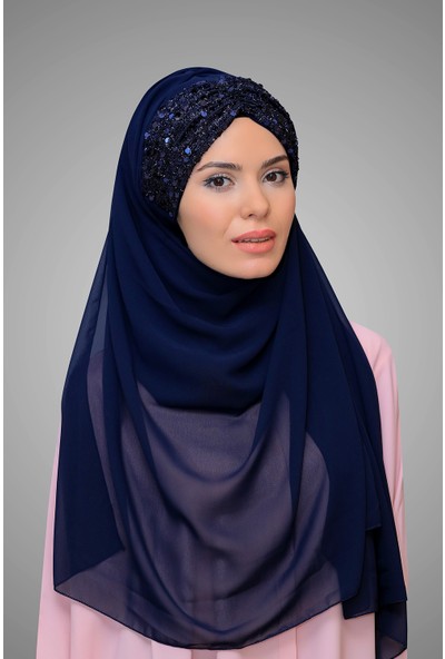 Hürrem Kadın Lacivert Pullu Pileli Bone Şal Hürrem Kadın Lacivert Pullu Pileli Bone Şal