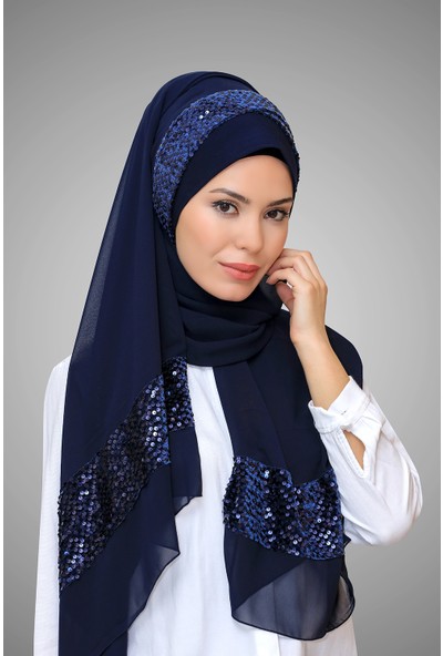 Hürrem Kadın Lacivert Pullu Bone Şal