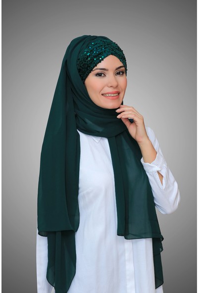 Hürrem Kadın Zümrüt Kadife Pullu Bone Şal