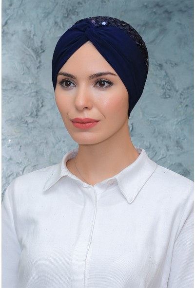 Hürrem Kadın Lacivert Çapraz Pullu Bone