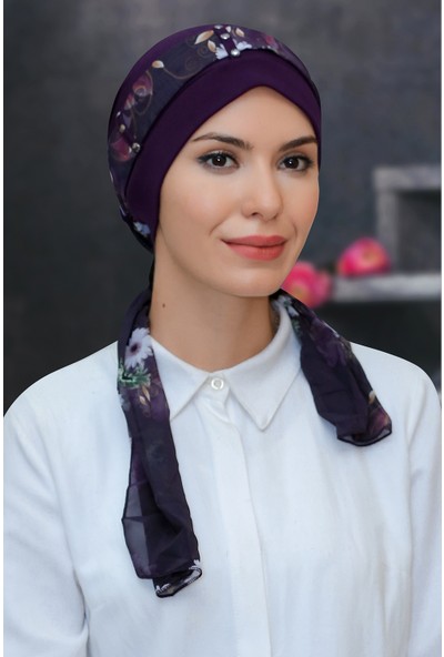 Hürrem Kadın Mürdüm Desenli Atkili Pratik Bone