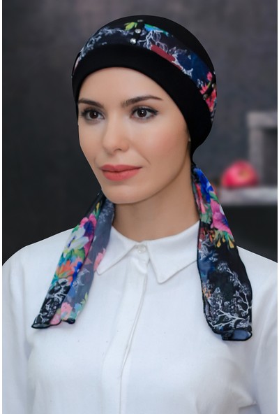 Hürrem Kadın Siyah Desenli Atkili Pratik Bone