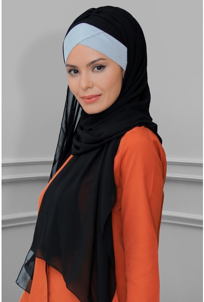 Hürrem Kadın Siyah-Gümüş Simli Bone Şal Hürrem Kadın Siyah-Gümüş Simli Bone Şal