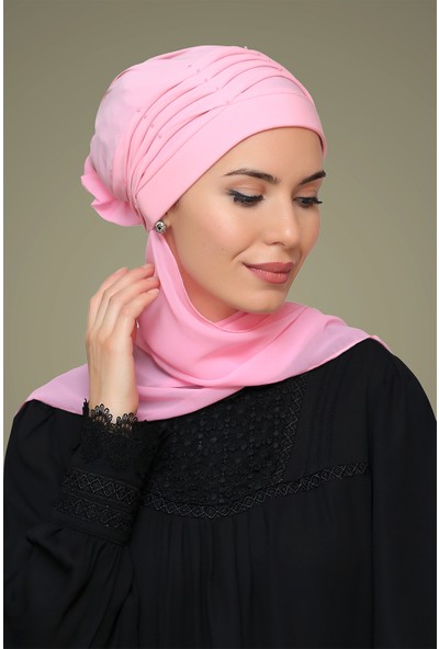 Hürrem Kadın Pembe Nervür Incili Atkili Pratik Bone