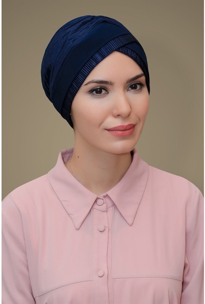 Hürrem Kadın Lacivert Piliseli Ikili Çapraz Bone