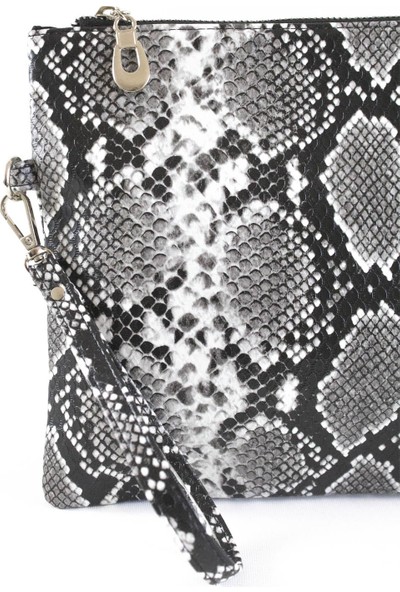 Messe Piton Desen Büyük Boy Kadın Clutch El Çantası-Siyah Messe Piton Desen Büyük Boy Kadın Clutch El Çantası-Siyah
